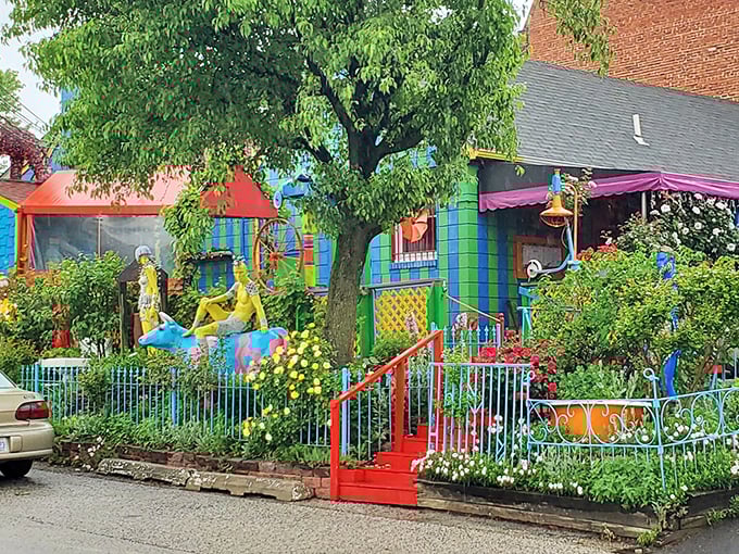 A kaleidoscope of color greets diners at Papermoon, where even the garden seems to be having a psychedelic dream.