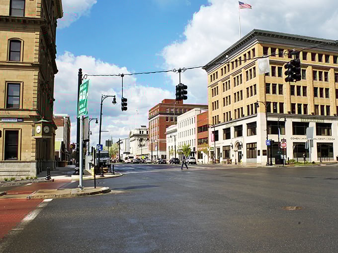 The stately buildings of Pittsfield stand shoulder-to-shoulder, creating a streetscape that feels both timeless and welcoming.