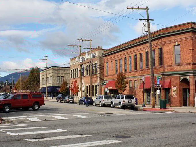 Brick buildings stand sentinel against mountain backdrops - Sandpoint's main drag invites you to slow down and explore.