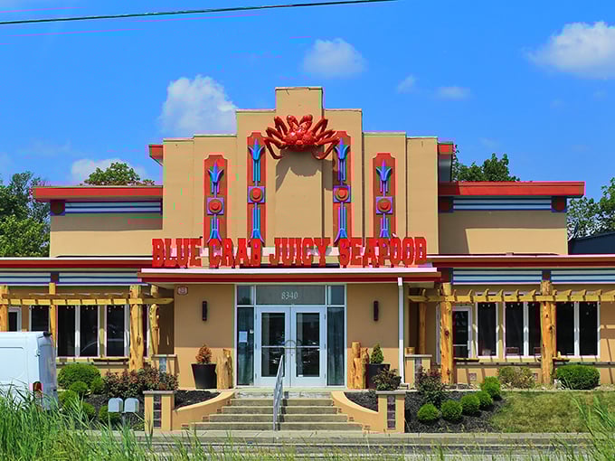 Bold signage and festive colors announce that serious seafood fun happens behind these doors. 
