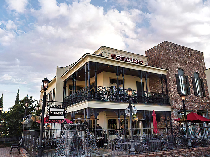 Evening at Stab's&mdash;where the fountain bubbles, the balcony beckons, and the steaks sizzle with Southern charm.