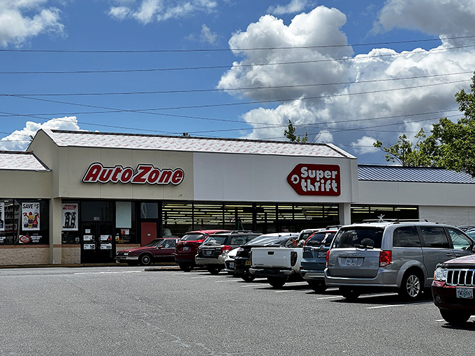 The clean, bright signage of SuperThrift beckons to savvy shoppers who know that yesterday's castoffs become tomorrow's treasures.