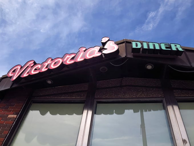 Sleek lines and brick charm make Victoria's Diner a time capsule where calories don't count and coffee cups are never empty.