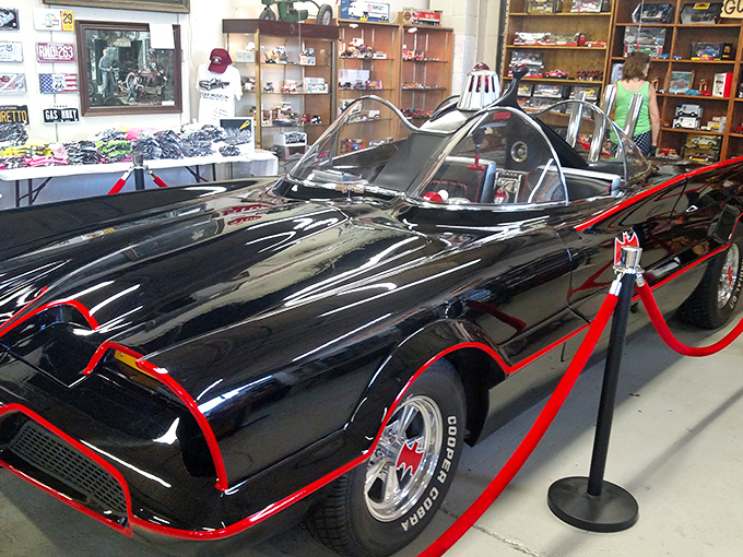 Holy automotive icon, Batman! The museum's Batmobile replica stands ready to fight crime – or at least trigger nostalgic smiles from visitors of all ages.