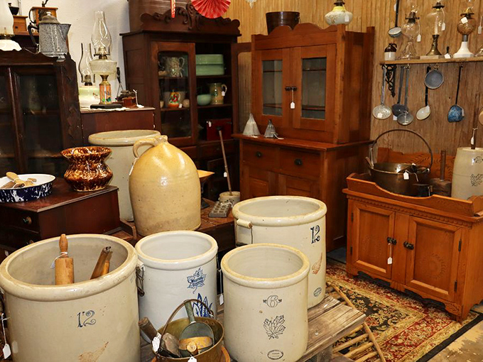 Stoneware crocks and wooden cabinets &ndash; the original storage solution before plastic took over our lives and kitchens.