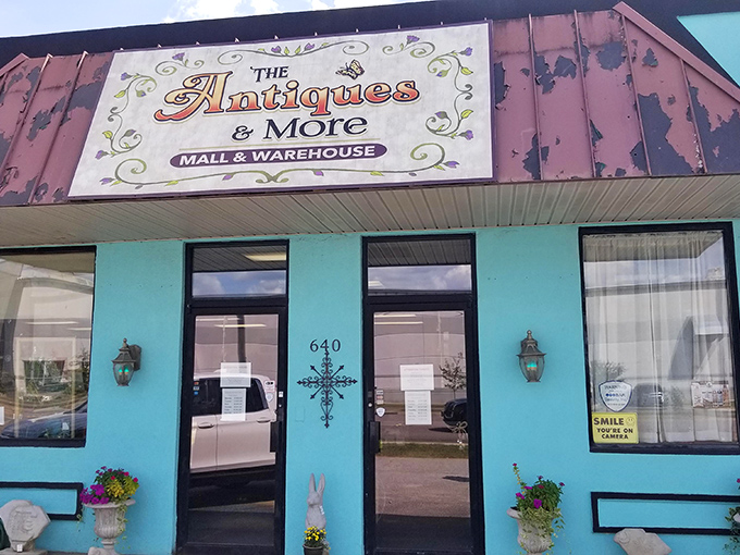 The Antiques & More sign promises exactly what it delivers&mdash;a turquoise-fronted wonderland where "more" might be the understatement of the century.