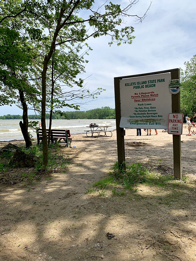 Rules, schmules. This beach sign basically says, "Have fun, don't die, and please don't bring your champagne flutes."