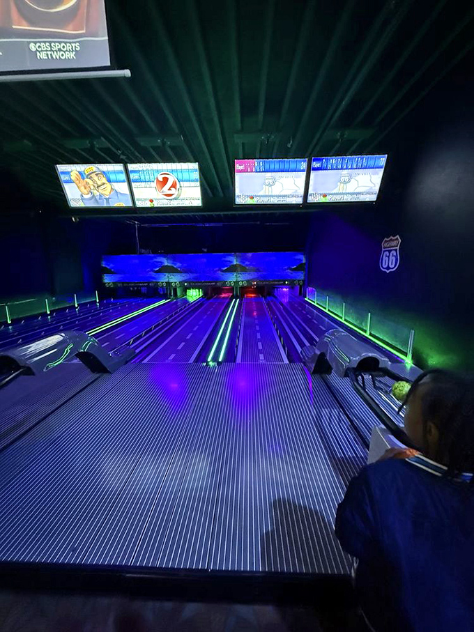 Cosmic bowling takes on new meaning under these ultraviolet lights. Even your worst gutter ball looks spectacular in this electric atmosphere.