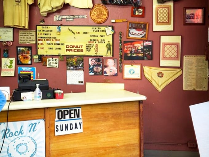 The wall of memories tells stories sweeter than the treats themselves. Every photo, every memento represents a chapter in Mission's sugary history.