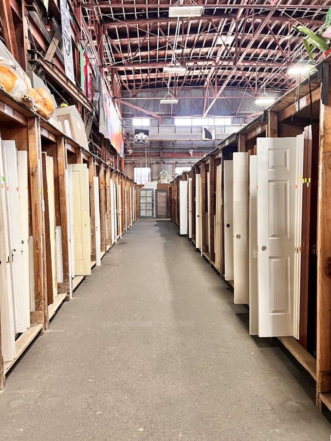 The door corridor: where every entrance represents a possibility. Choose wisely&mdash;your perfect portal to the past is here somewhere.