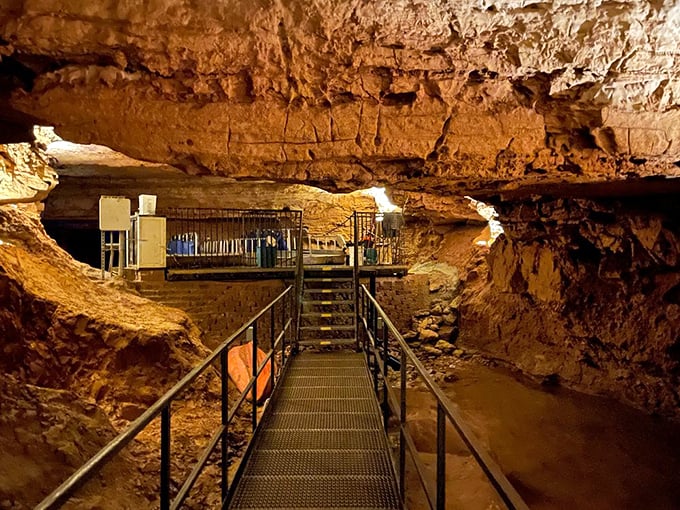 Not your average hallway! These metal walkways guide visitors through millennia of geological artistry without disturbing nature's handiwork.