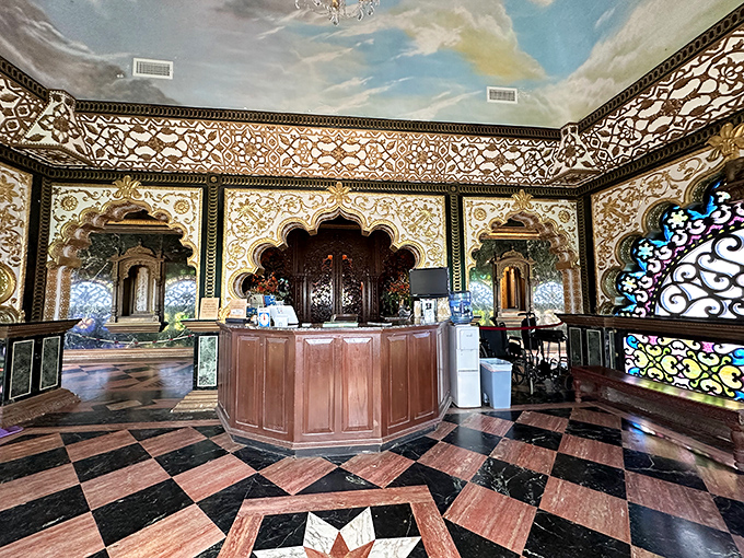 Where reception desk meets royal chamber &ndash; the ceiling mural above might have you checking if you accidentally wandered into the Sistine Chapel's South Asian cousin.