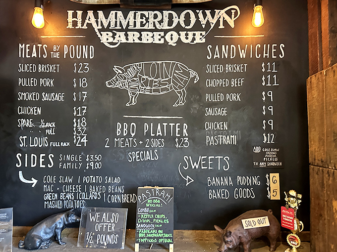 The chalkboard menu&mdash;barbecue's version of sacred text&mdash;lays out your destiny in simple terms: meats by the pound, sides that complement, and banana pudding that completes.