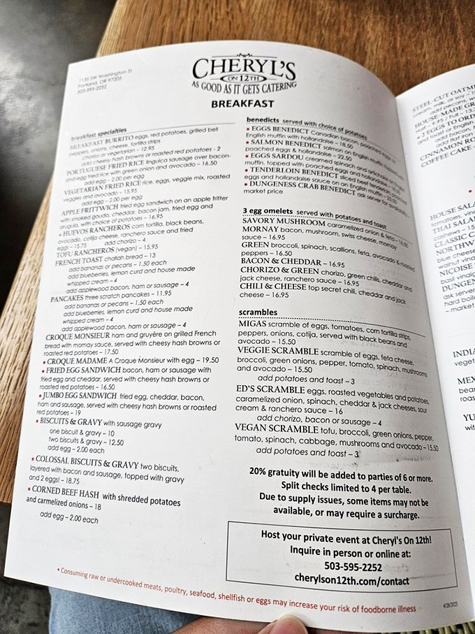 This menu is the literary equivalent of a treasure map. X marks the spot where breakfast dreams come true.