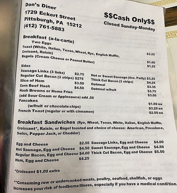 This menu isn't just a list of options—it's a declaration that breakfast should be straightforward, delicious, and never require a dictionary to decipher.