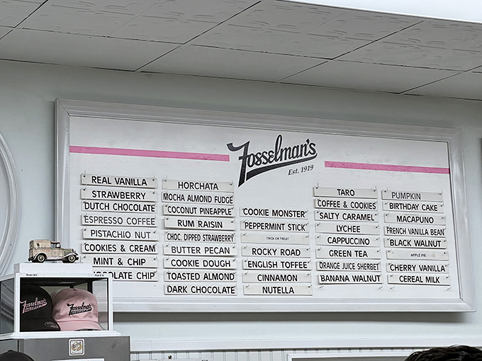 The flavor board at Fosselman's reads like a bucket list for dessert enthusiasts. Cookie Monster or Taro? Life's toughest decisions happen here.