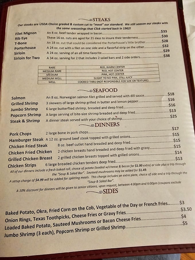 A menu that doesn't need fancy fonts or pretentious descriptions&mdash;just straightforward promises of beef excellence that have stood the test of time.