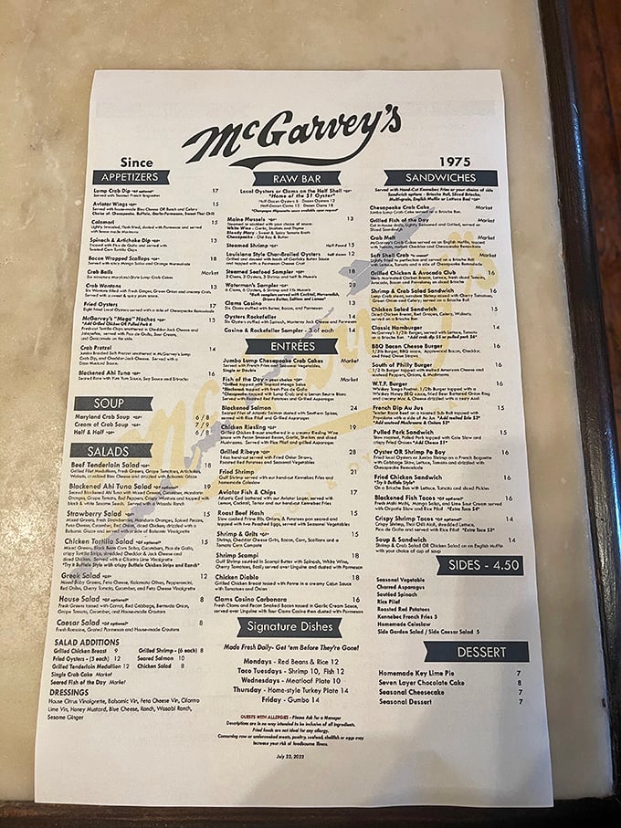 The menu reads like a love letter to the Chesapeake Bay, with seafood options that'll make choosing just one dish your toughest decision of the day.
