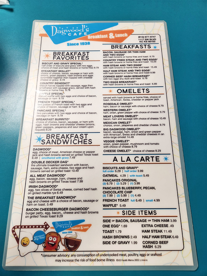 This menu isn't just a list of options&mdash;it's a roadmap to happiness. The "Big Dagwood Omelet" isn't just a meal, it's a commitment.