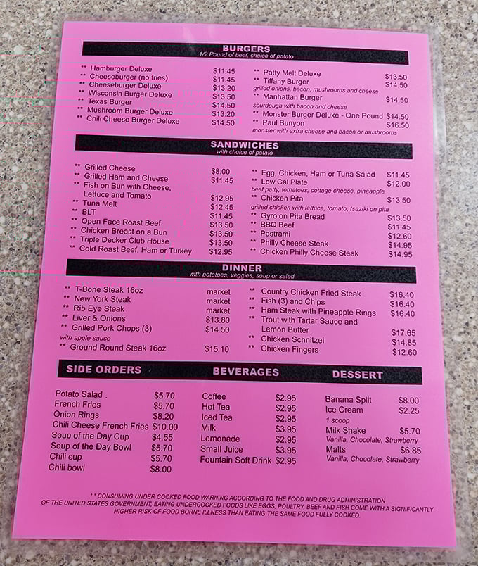 Behold, the sacred text of comfort food! This menu is a roadmap to happiness, with each item promising a journey to flavor town. Who needs a jackpot when you've got choices like these?