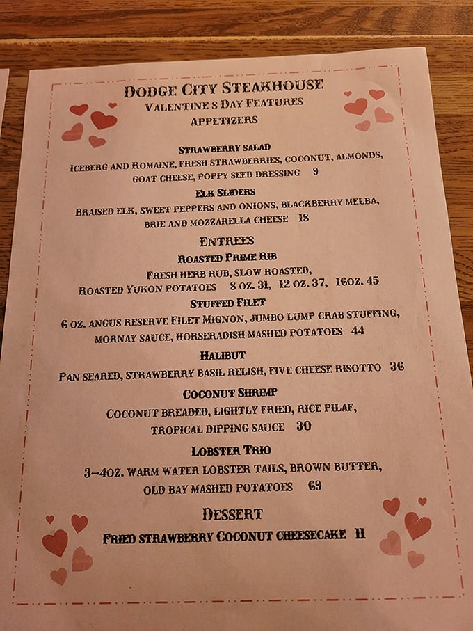 This Valentine's menu reads like a love letter to carnivores. The Elk Sliders and Roasted Prime Rib aren't just dishes&mdash;they're declarations of delicious intent.