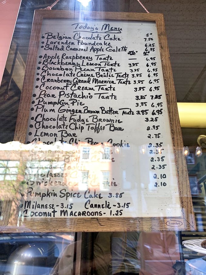 This handwritten menu isn't just a list&mdash;it's a roadmap to happiness with destinations like "Bourbon Pecan Tarte" and "Belgian Chocolate Cake."
