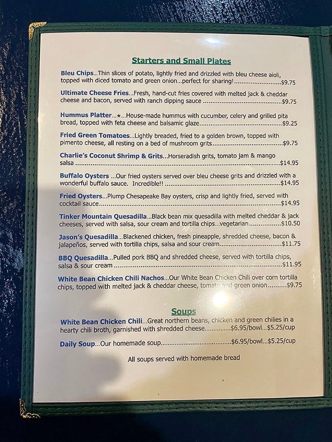 This menu reads like a love letter to comfort food with a creative twist. I've seen religious texts studied with less devotion than these appetizer descriptions.