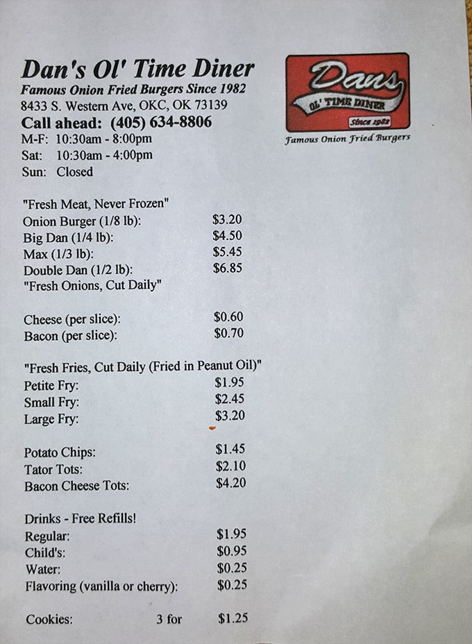 A menu so straightforward it's practically poetry. "Fresh Meat, Never Frozen" isn't just a slogan—it's a solemn oath.