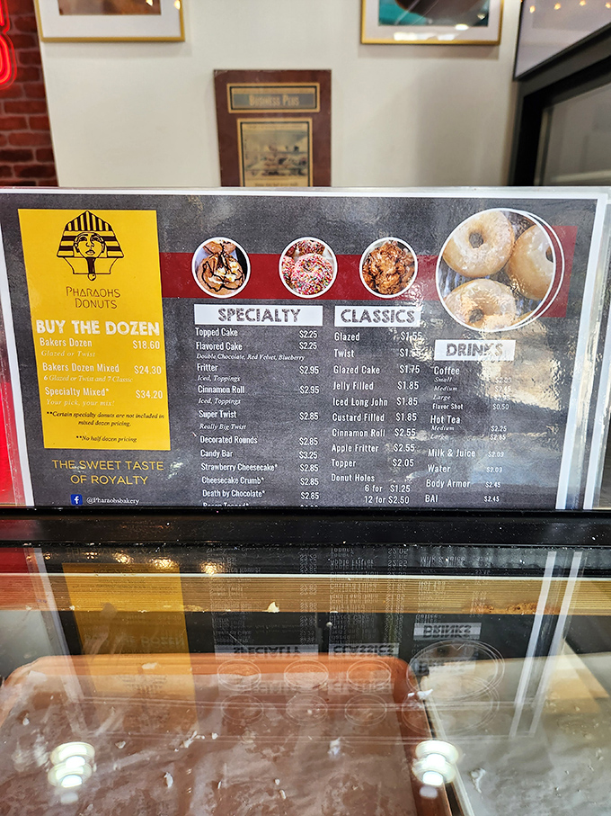 The menu board at Pharaoh's reads like a love letter to your sweet tooth, offering everything from classics to specialties fit for Egyptian royalty.
