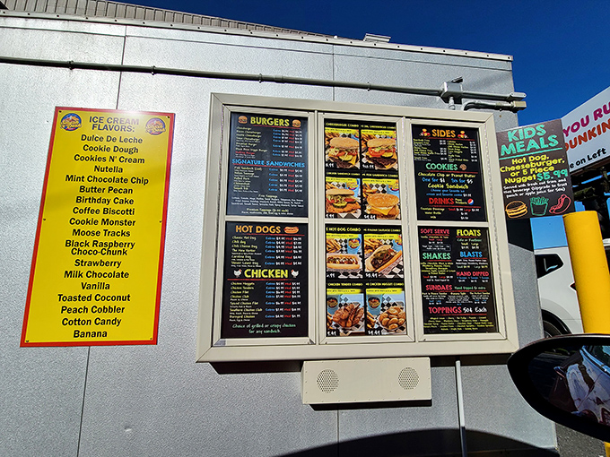 A menu board that reads like a love letter to American classics. Each option more tempting than the last, making decisions deliciously difficult.