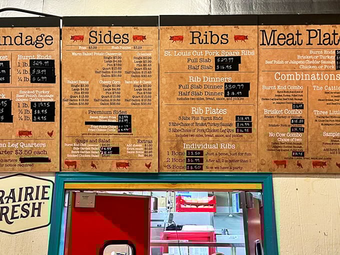 The menu board at Slap's&mdash;a sacred text for meat enthusiasts that might as well read "Happiness Available by the Pound."