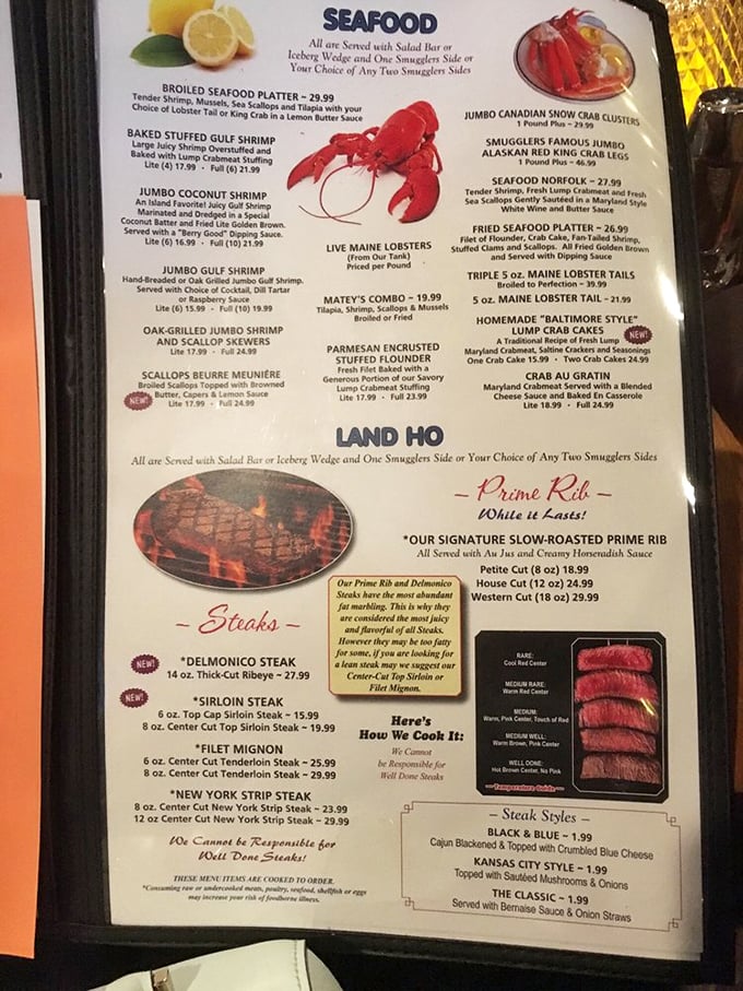 This menu isn't just a list of dishes; it's a treasure map where X marks the spot for lobster glory. 