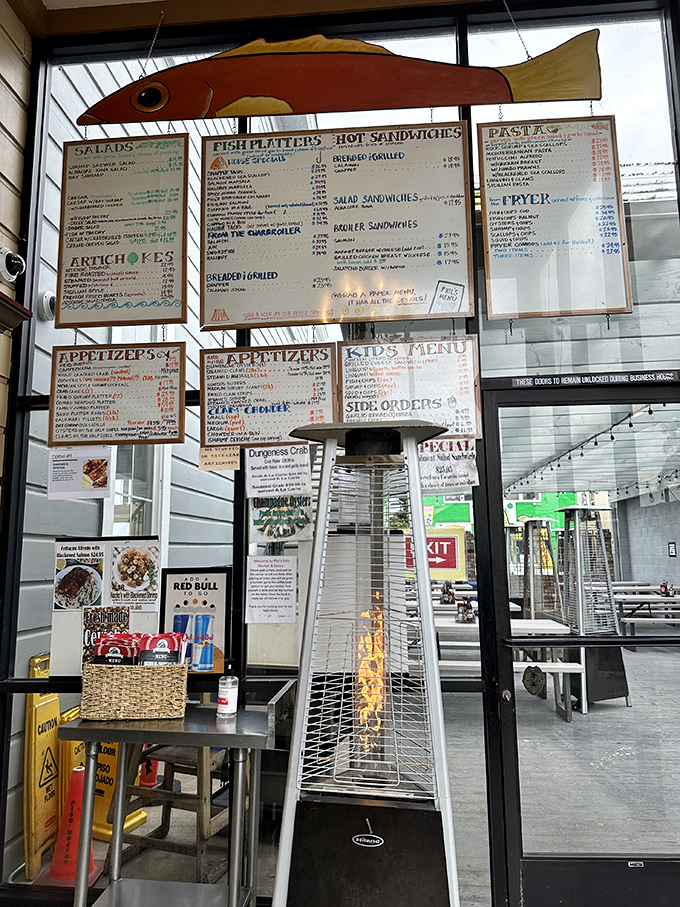 The menu board at Phil's is like a treasure map to deliciousness. That giant red fish overhead seems to be saying, "Trust me, order everything."