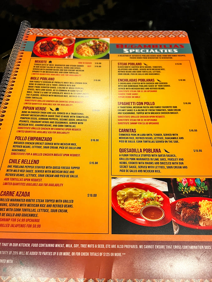This spiral-bound menu isn't just a list—it's a passport to regions of Mexico rarely represented in Midwestern restaurants.