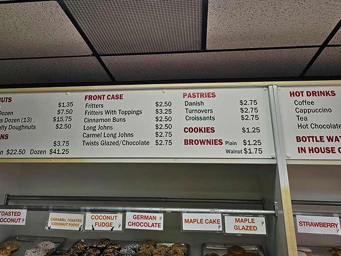 A menu board that hasn't changed in decades because perfection needs no updates. The prices alone are a time machine to simpler days.