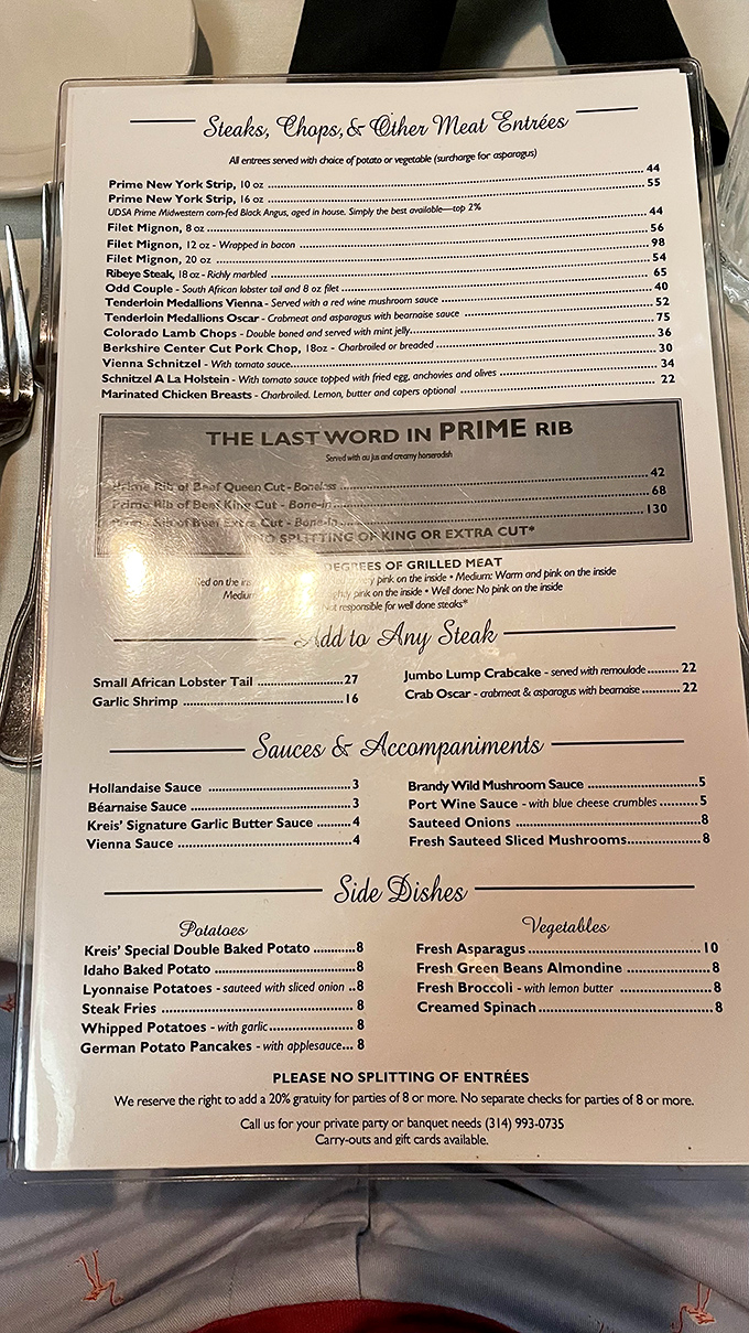 A menu that reads like poetry to carnivores. When they call it "The Last Word in Prime Rib," they're not kidding.