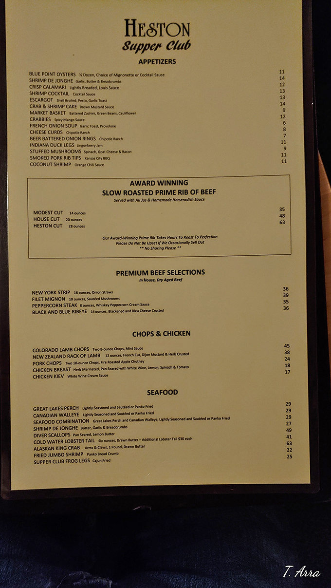 This isn't a menu&mdash;it's a declaration of culinary intent, where "modest" means 16 ounces and every item promises Midwest abundance without apology.