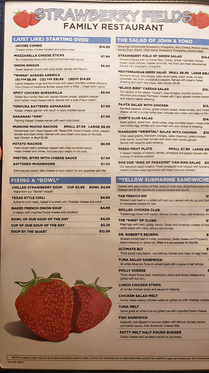 The menu reads like a Beatles greatest hits album &ndash; "The Salad of John & Yoko" and "Fixing A 'Bowl'" prove food puns are always in season.