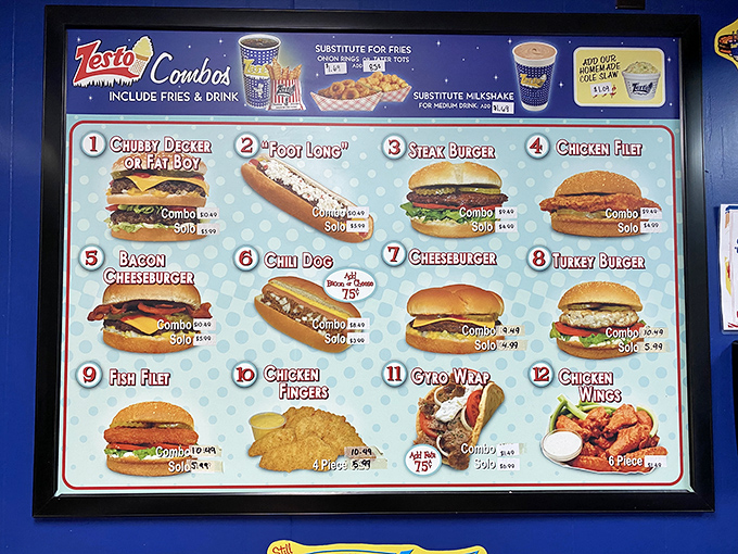 The menu board showcases American classics with zero pretension. Decisions, decisions—when everything from the Chubby Decker to chicken wings is calling your name.