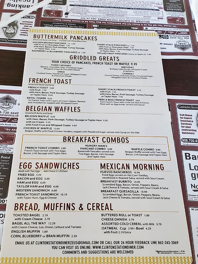 The breakfast menu reads like a love letter to morning indulgence. Choosing between Belgian waffles and buttermilk pancakes might be the day's hardest decision.