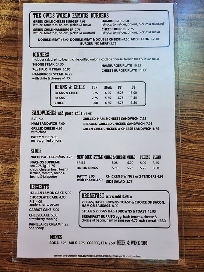 The menu reads like a love letter to New Mexican comfort food. When "World Famous Burgers" isn't just marketing hype, you know you've found something special.