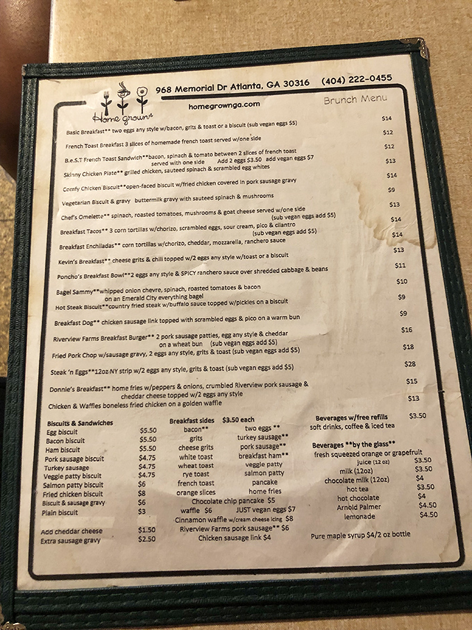 This menu isn't just a list of dishes&mdash;it's a roadmap to breakfast nirvana with the legendary Comfy Chicken Biscuit as your North Star.