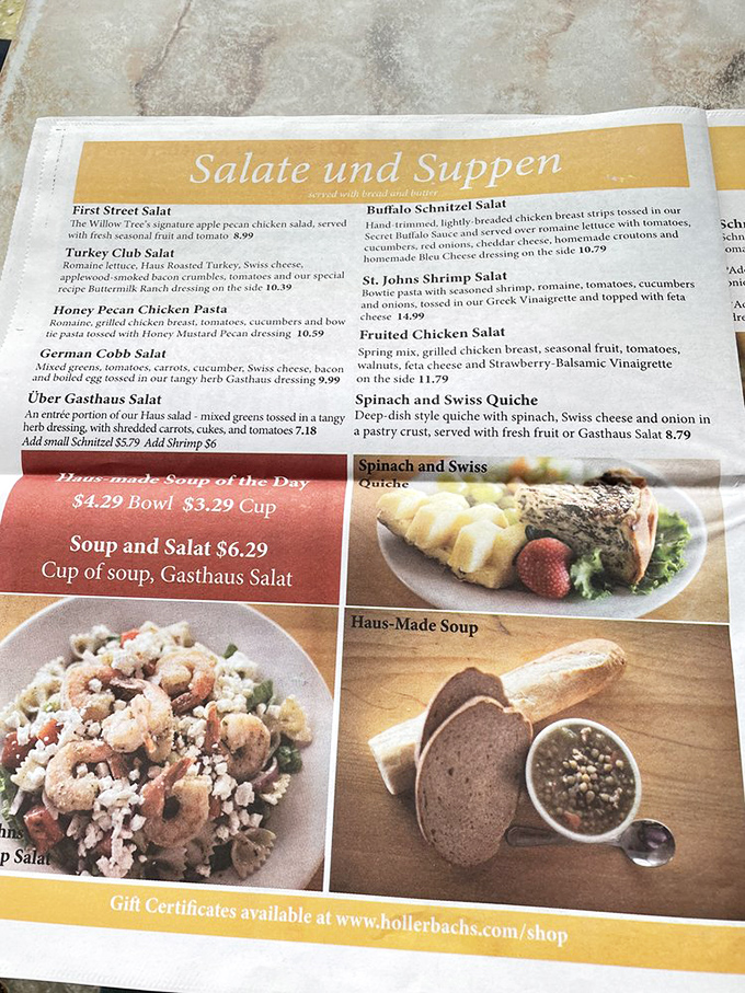 The menu reads like a love letter to German cuisine. Each dish promises a delicious adventure that'll have you practicing your "Das ist fantastisch!" between bites.