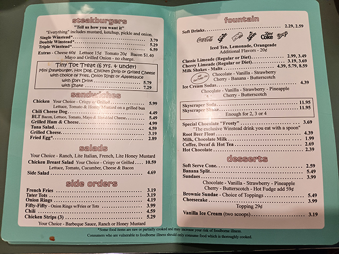 The menu reads like a love letter to simpler times. No fusion confusion here, just straightforward diner classics done right.