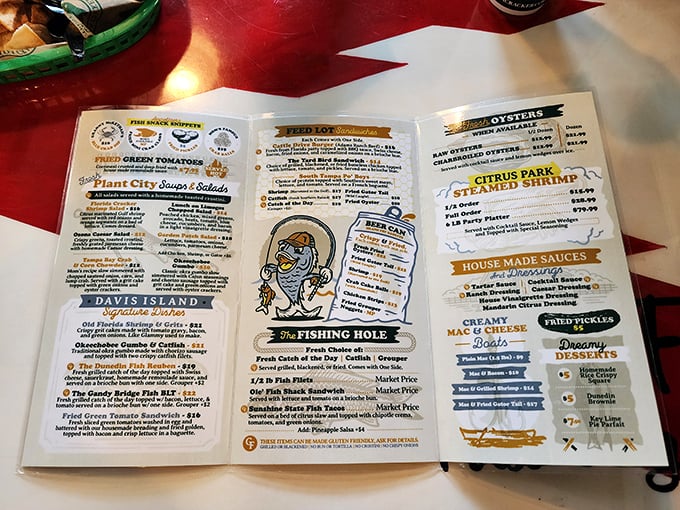 A menu that reads like a love letter to Florida's waters. No molecular gastronomy here, just the promise of seafood done right.