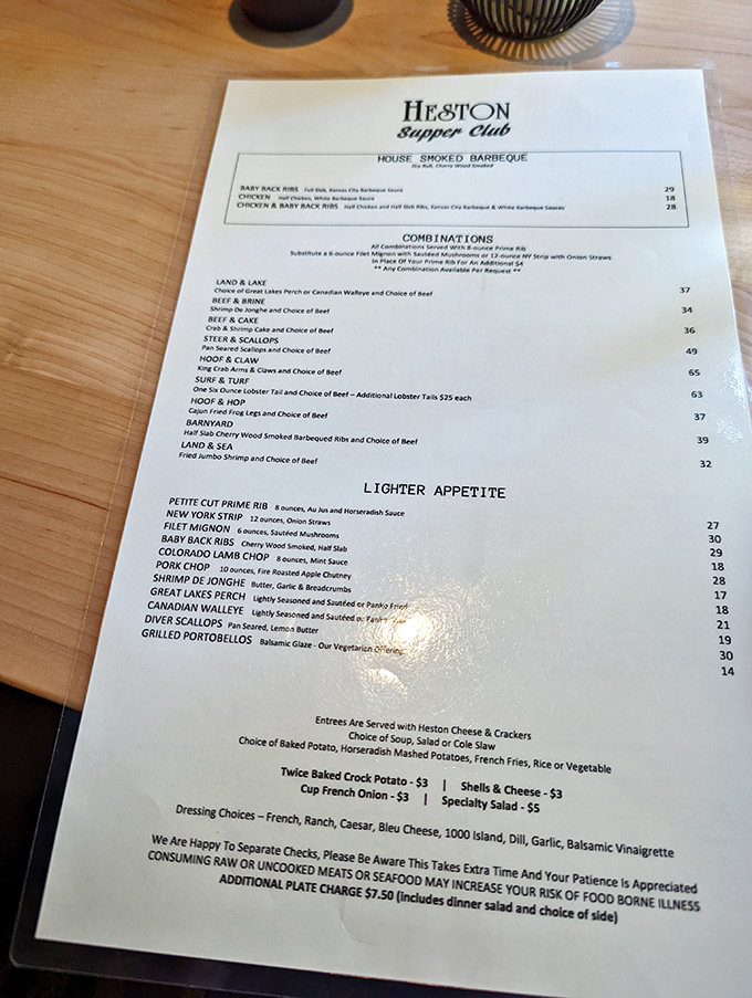 This menu doesn't need flashy graphics or pretentious descriptions – just honest offerings of land and sea that have kept Hoosiers making the pilgrimage for decades.