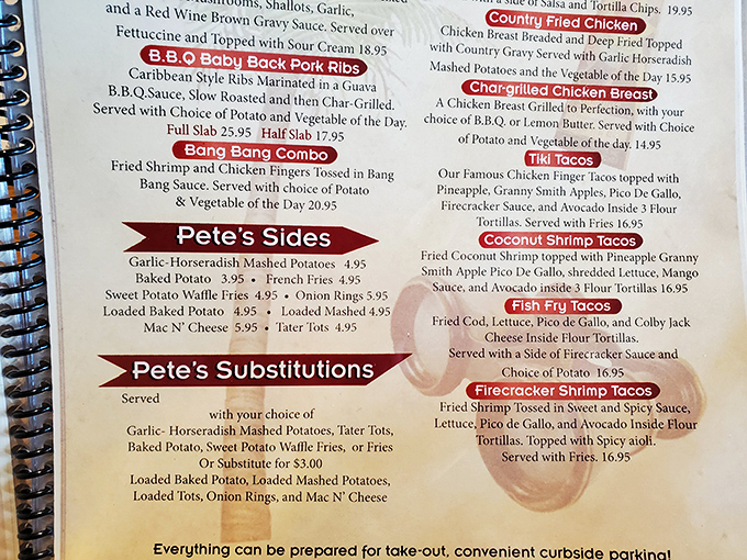 The menu at Pilot Pete's reads like a passport to flavor country, with Caribbean ribs and Bang Bang combos ready for takeoff.