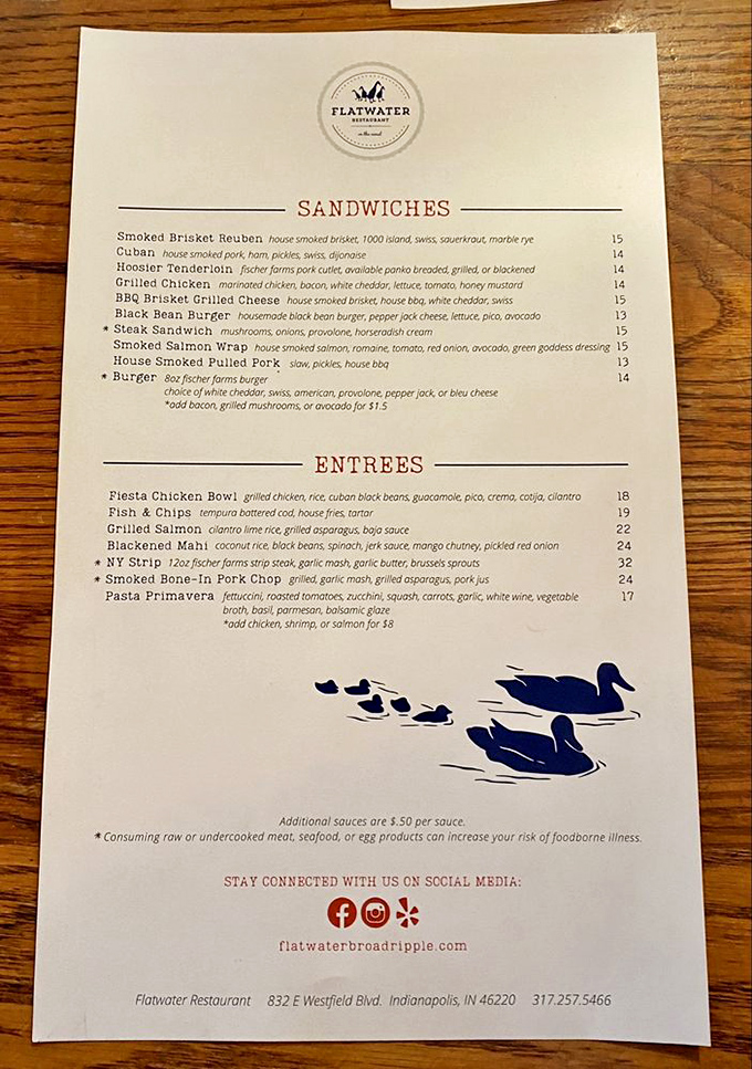 This isn't just a menu&mdash;it's a roadmap to happiness. Notice how the ducks at the bottom seem to be swimming toward the sandwiches? Smart ducks.