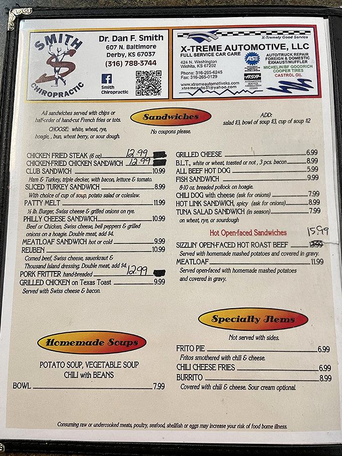 The menu reads like a love letter to comfort food classics. No fancy descriptions needed when the food speaks for itself.