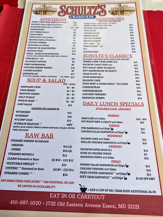 This menu reads like a love letter to Maryland seafood traditions. Tuesday's fish sandwich special has its own devoted fan club.